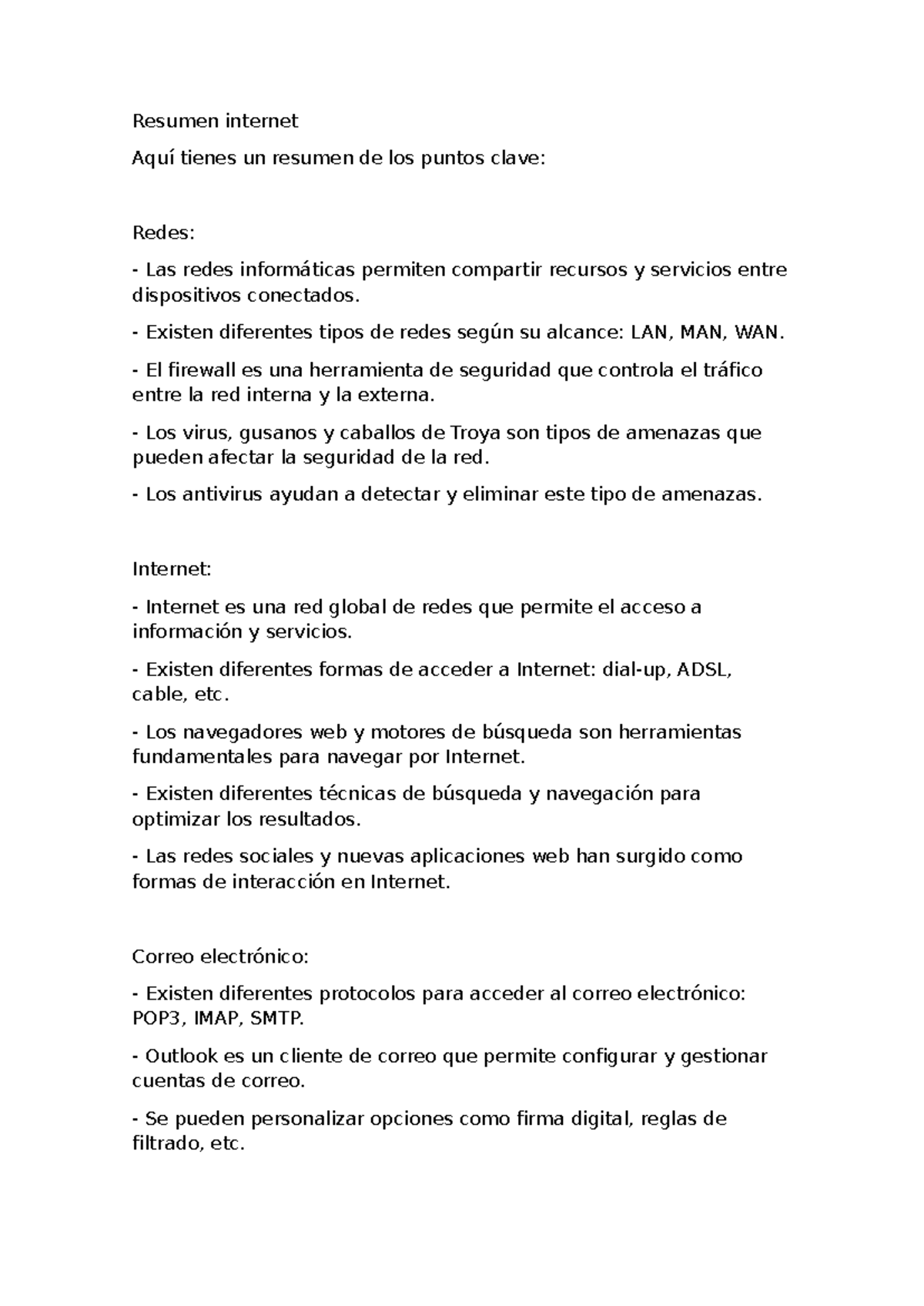 Resumen internet - Resumen internet Aquí tienes un resumen de los ...