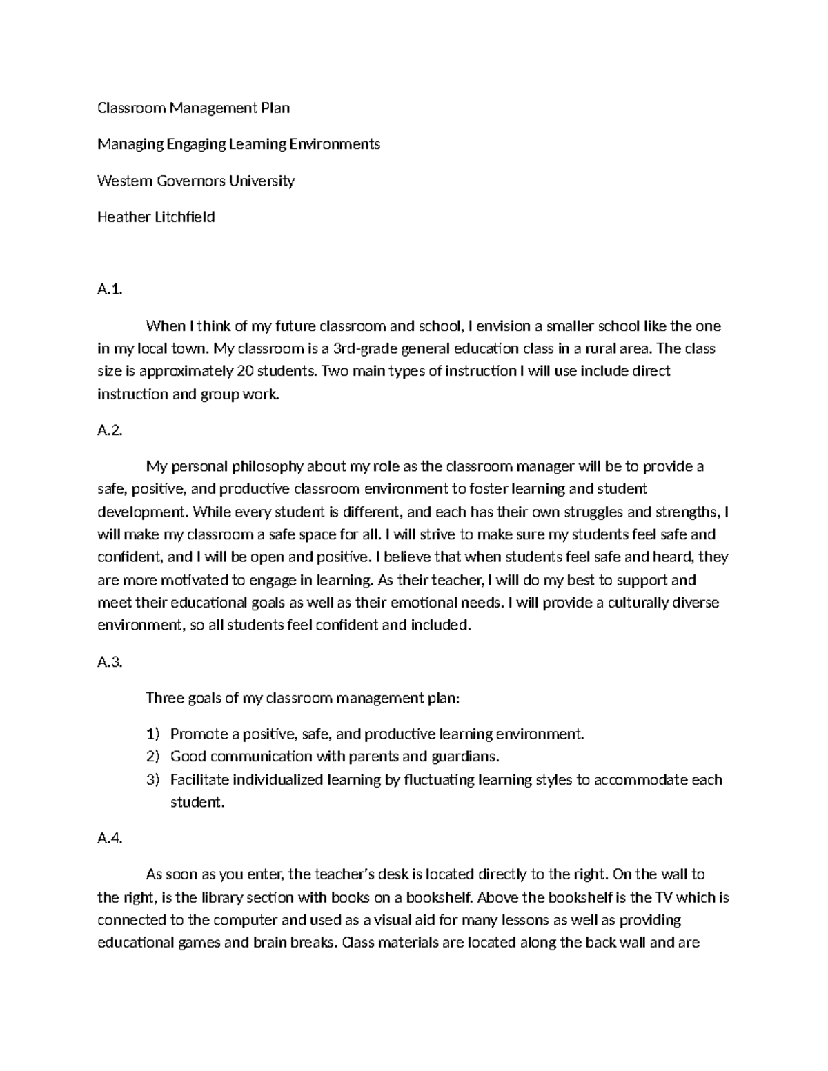 Classroom Management Plan - Classroom Management Plan Managing Engaging ...