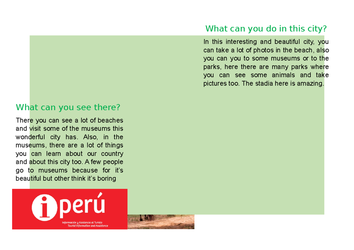 Tarea final ingles II - What can you do in this city? In this ...