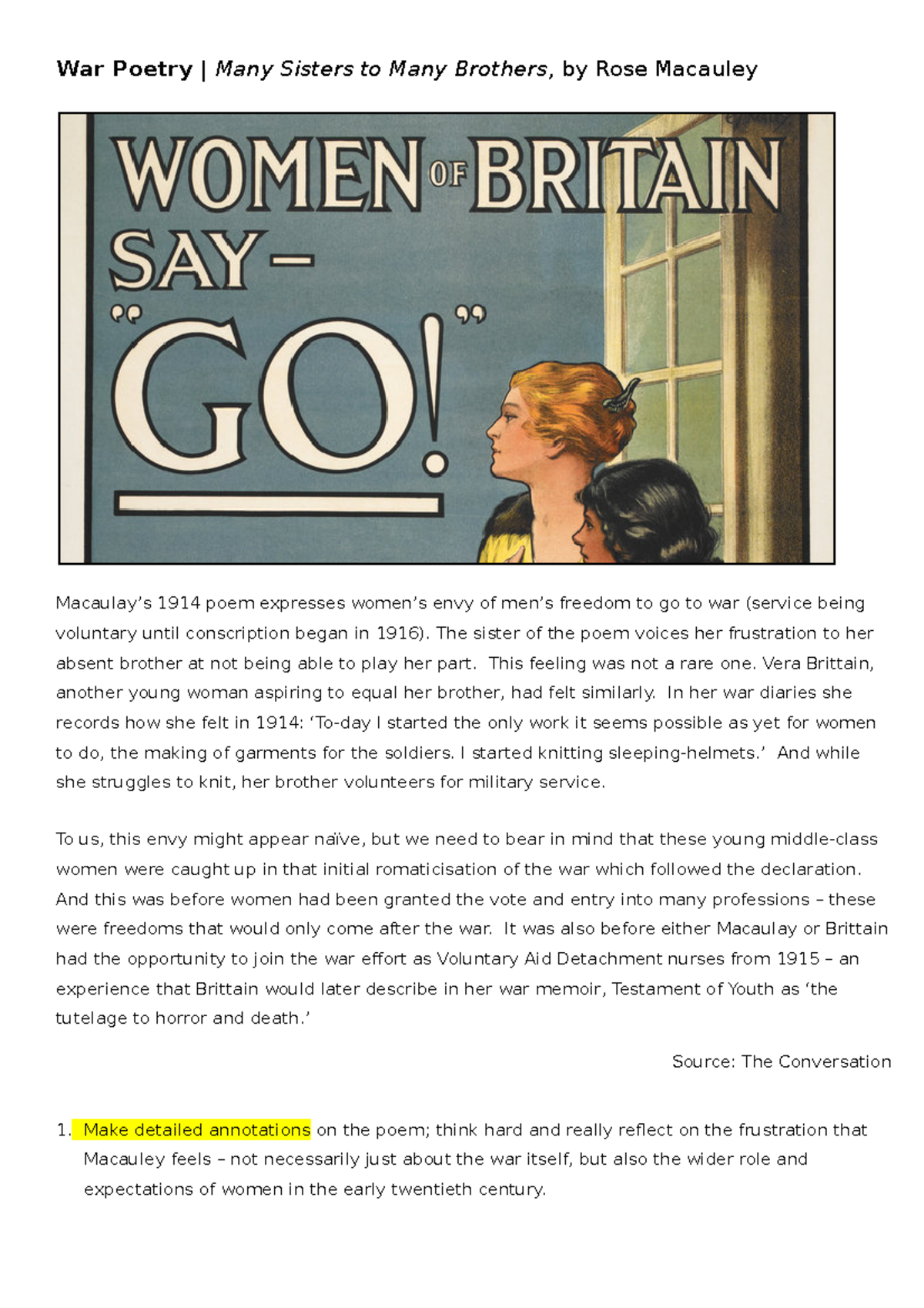 1-Many-Sisters-to-Many-Brothers-by-Rose-Macaulay - War Poetry | Many ...