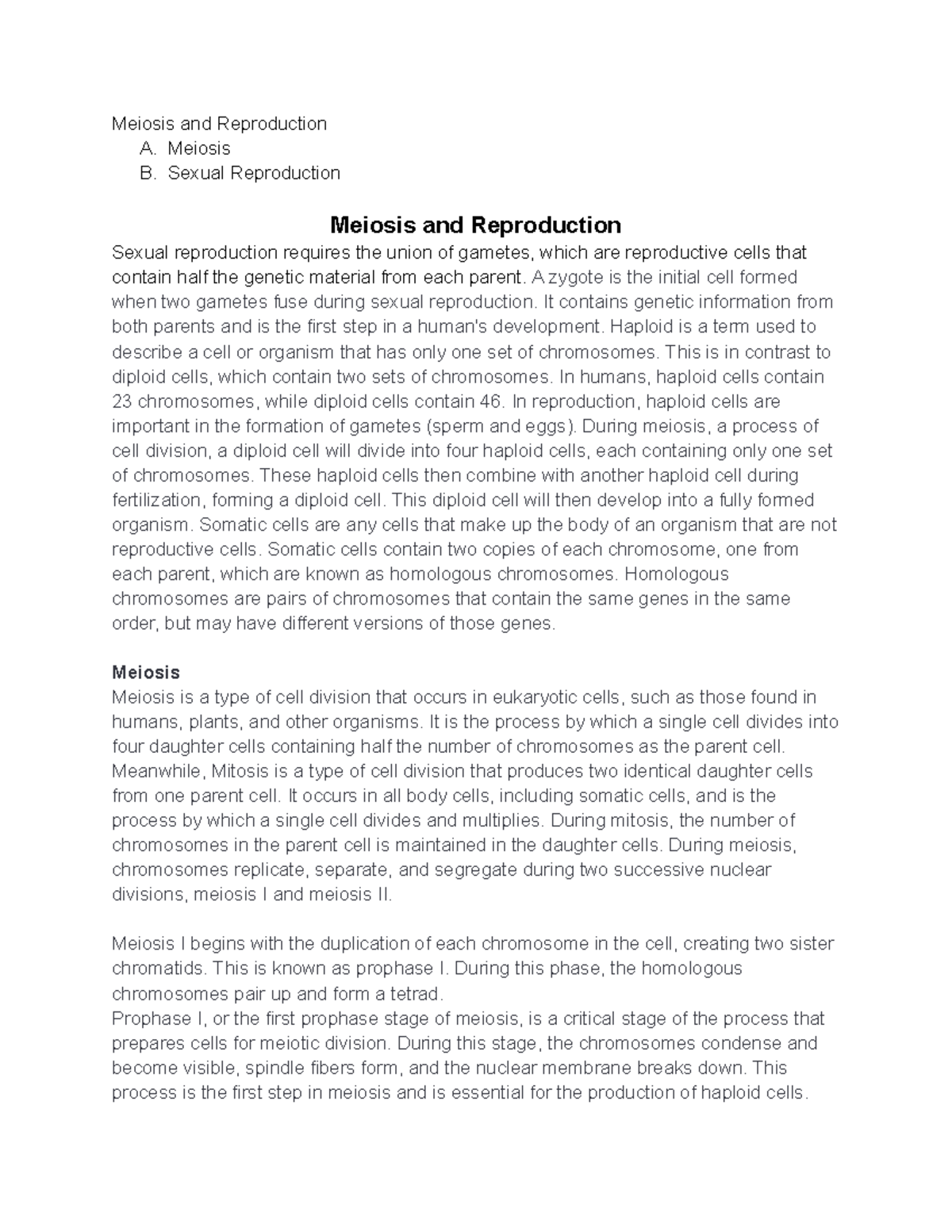 Meiosis and Reproduction - Meiosis B. Sexual Reproduction Meiosis and ...