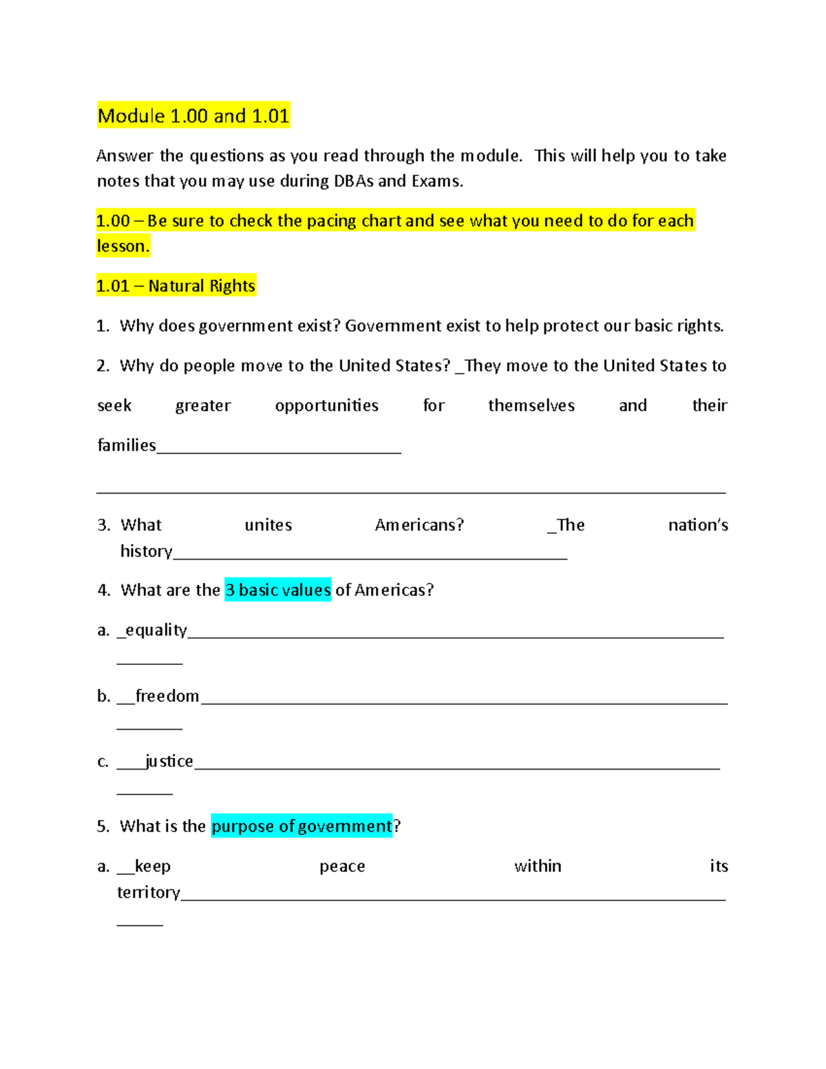 100and101notetakingguide - Module 1 and 1. Answer the questions as you ...