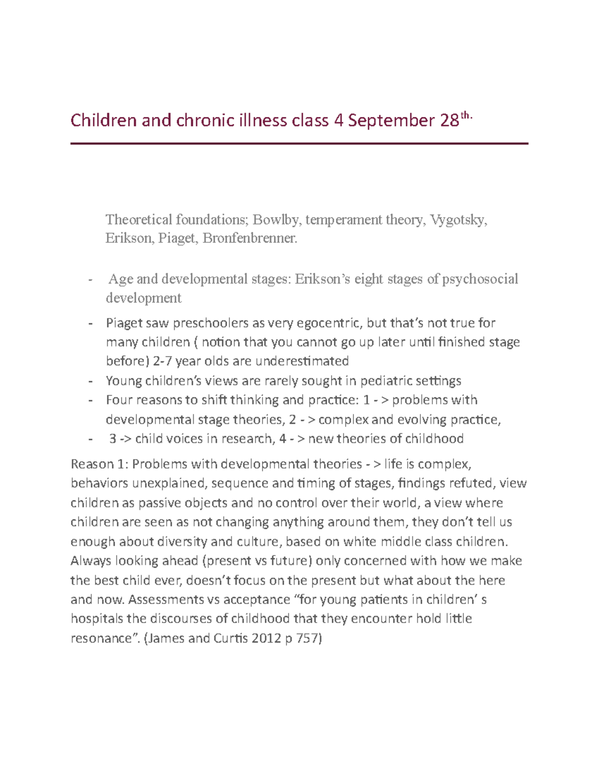 Children and chronic illness class 4 September 28th - Theoretical ...