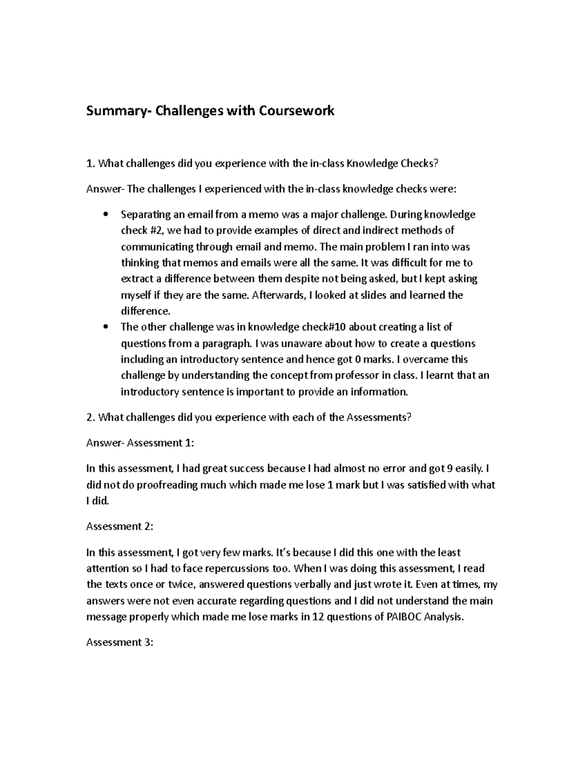 Tauheed ESOL Portfolio - Summary- Challenges with Coursework What ...
