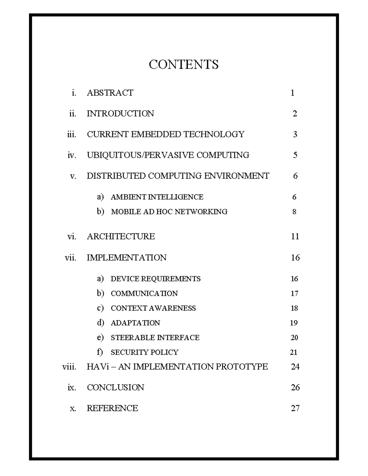 Pervasive - seminar report - CONTENTS - i. ABSTRACT - ii. INTRODUCTION - iii. CURRENT EMBEDDED ...