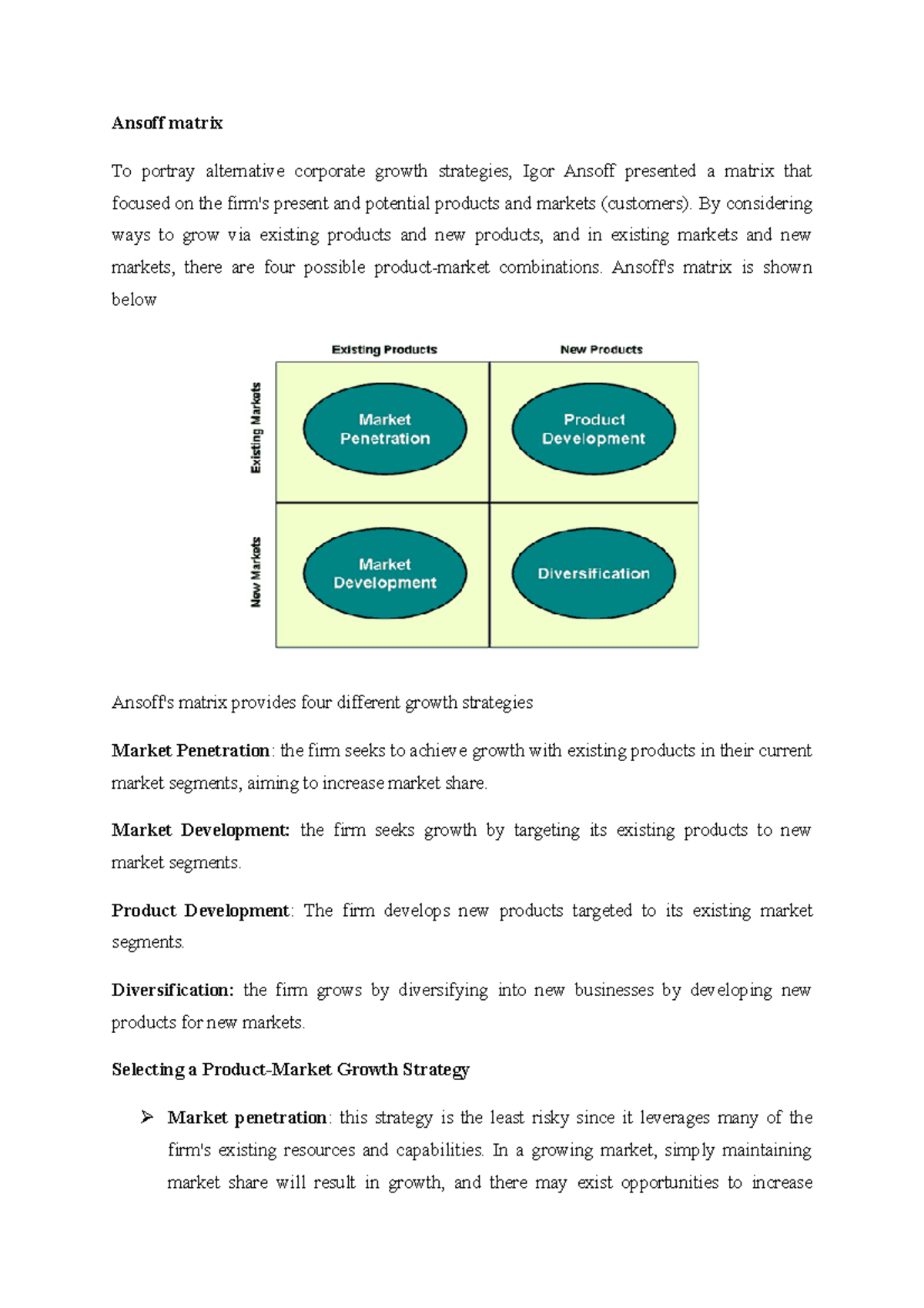 Ansoff matrix - business analysisi - Ansoff matrix To portray ...