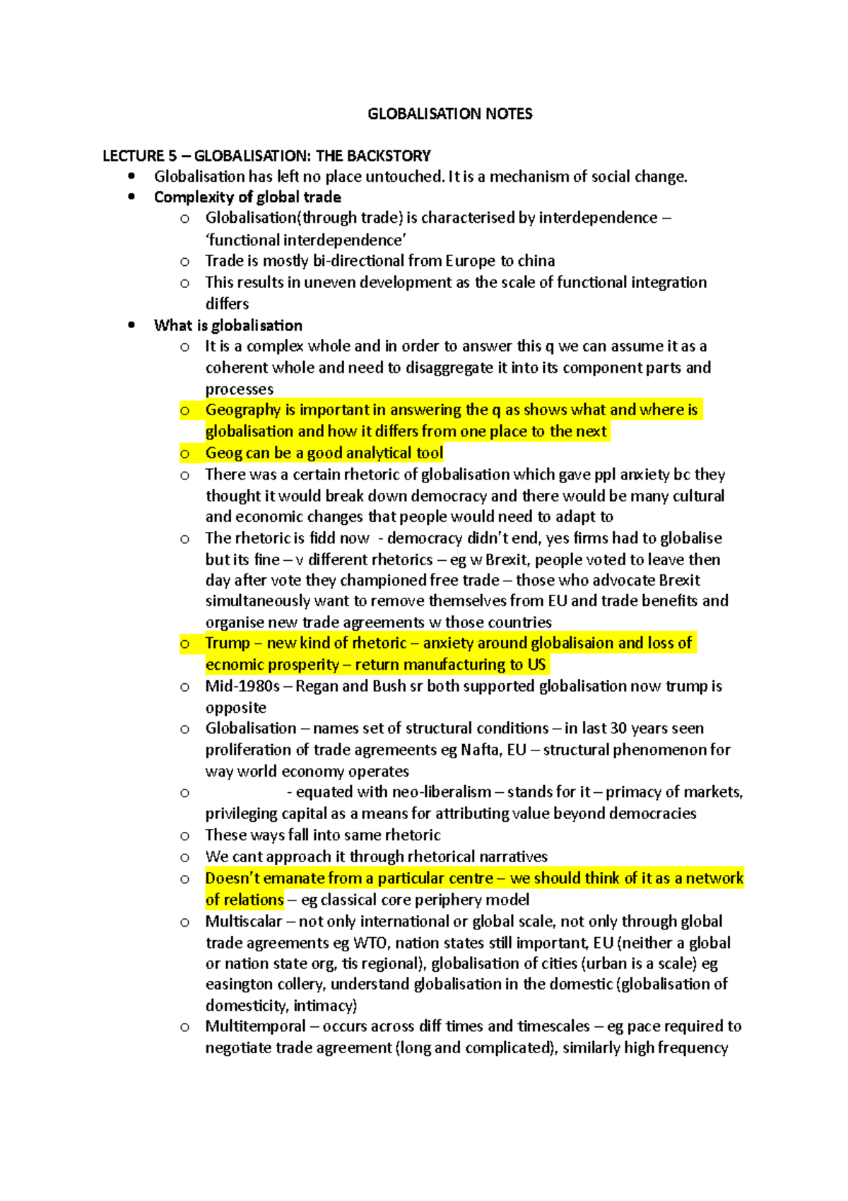 Globalisation- Notes - GLOBALISATION NOTES LECTURE 5 – GLOBALISATION ...