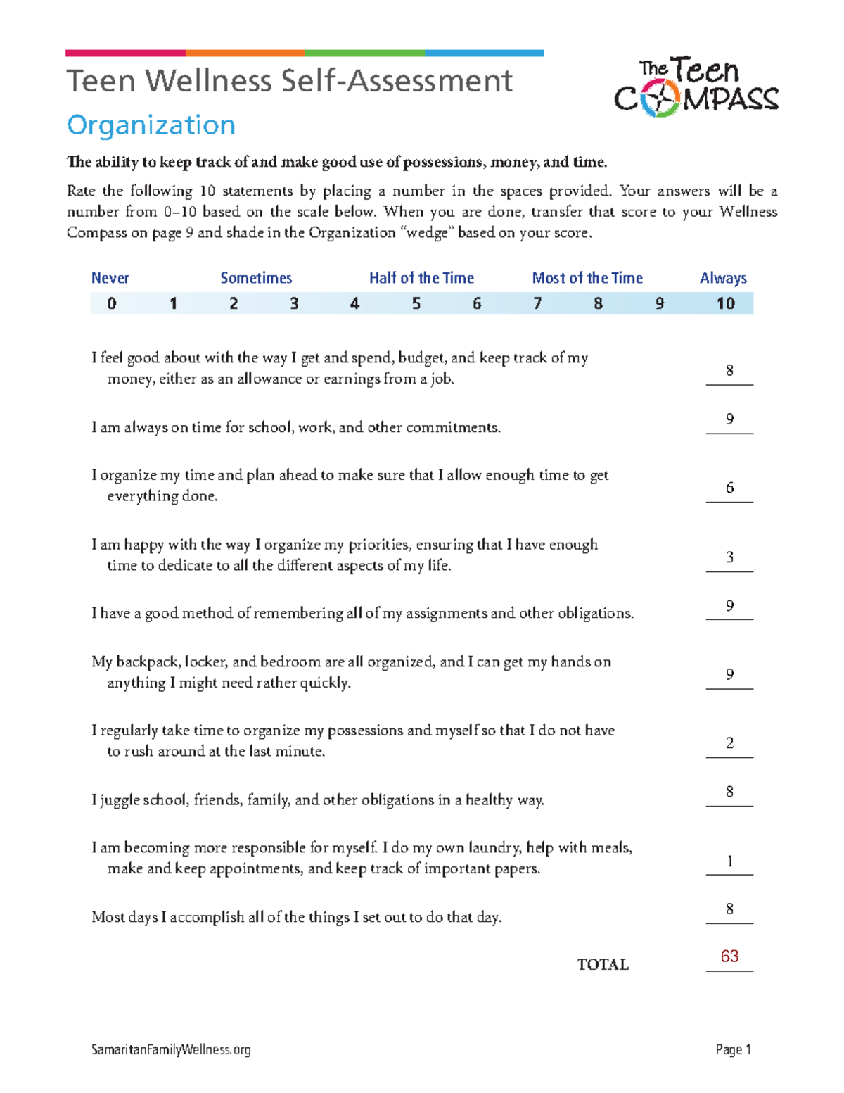 Jaelyn Harrison-Teen+Self+Assessment 1 - Organization e ability to keep ...