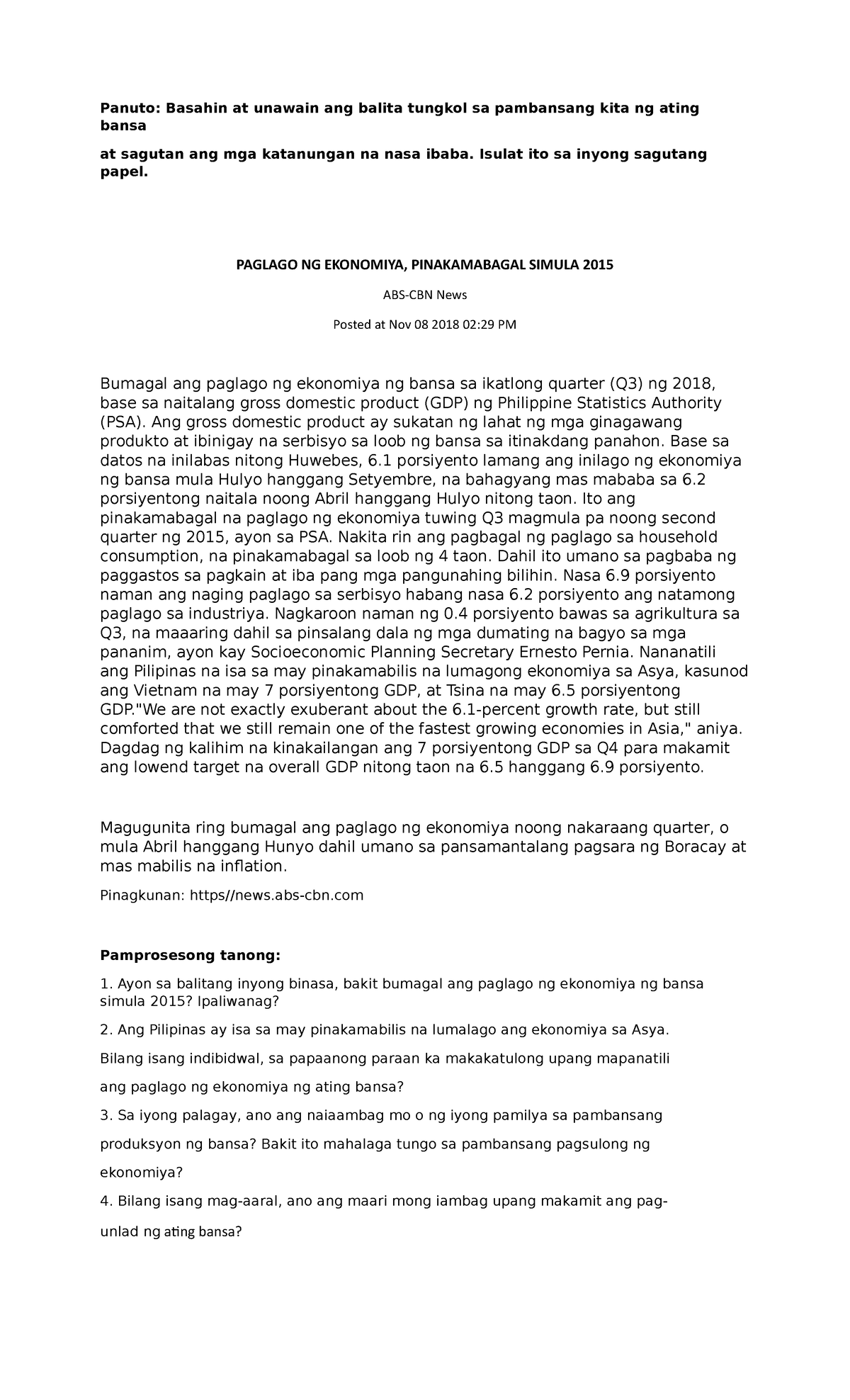 (Activity for students) Subject in Economics - Accounting Information ...