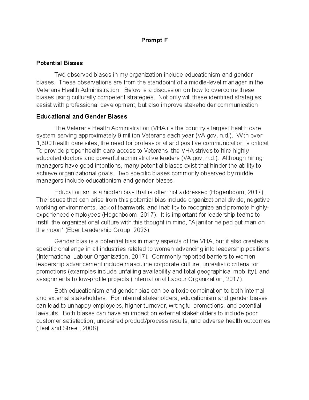 Task 1 Prompt F - Prompt F Potential Biases Two observed biases in my ...