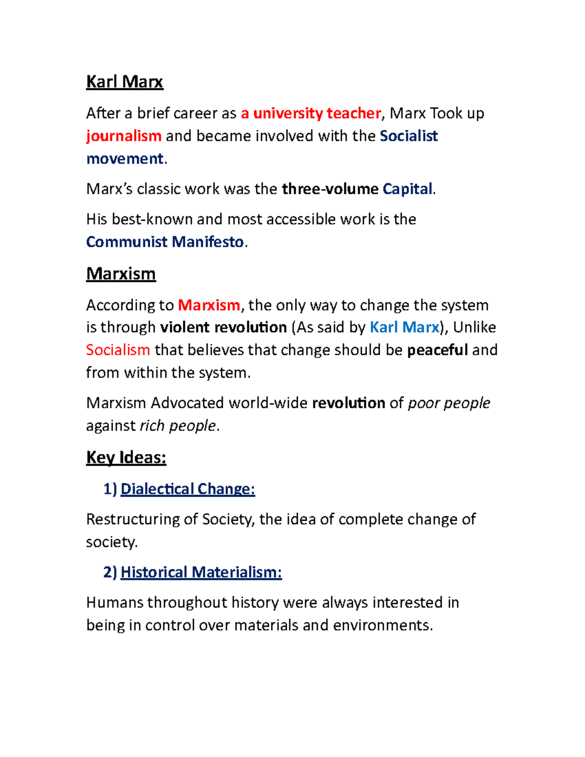 SUMMARY FOR MARXISM CHAPTER SUMMARY FOR MARXISM CHAPTER - Karl Marx ...