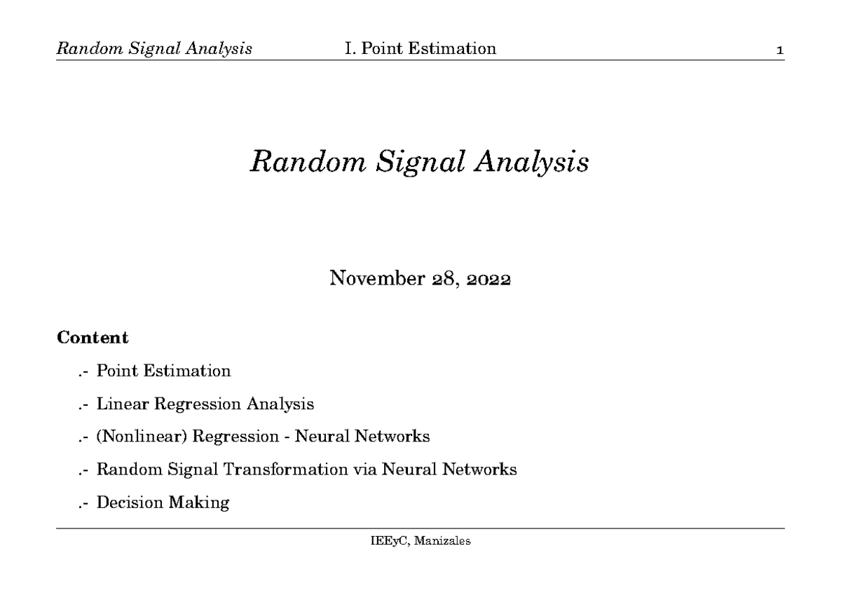 01 Point Estimation - Random Signal Analysis November 28, 2022 Content .- Point Estimation ...