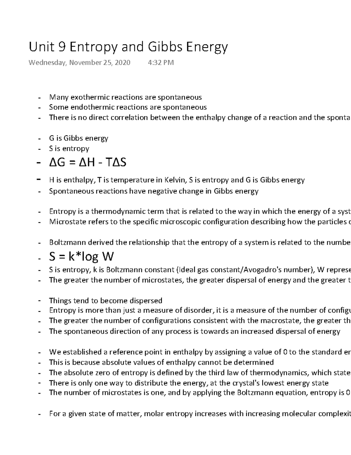 Unit 9 Entropy and Gibbs Energy - Many exothermic reactions are ...