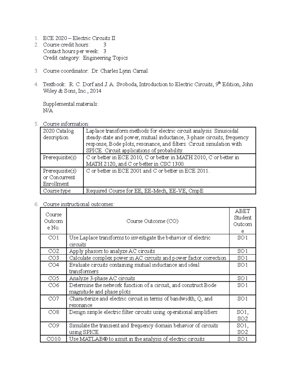 ECE-2020-syllabus - LECTURE - ECE 2020 – Electric Circuits II Course ...