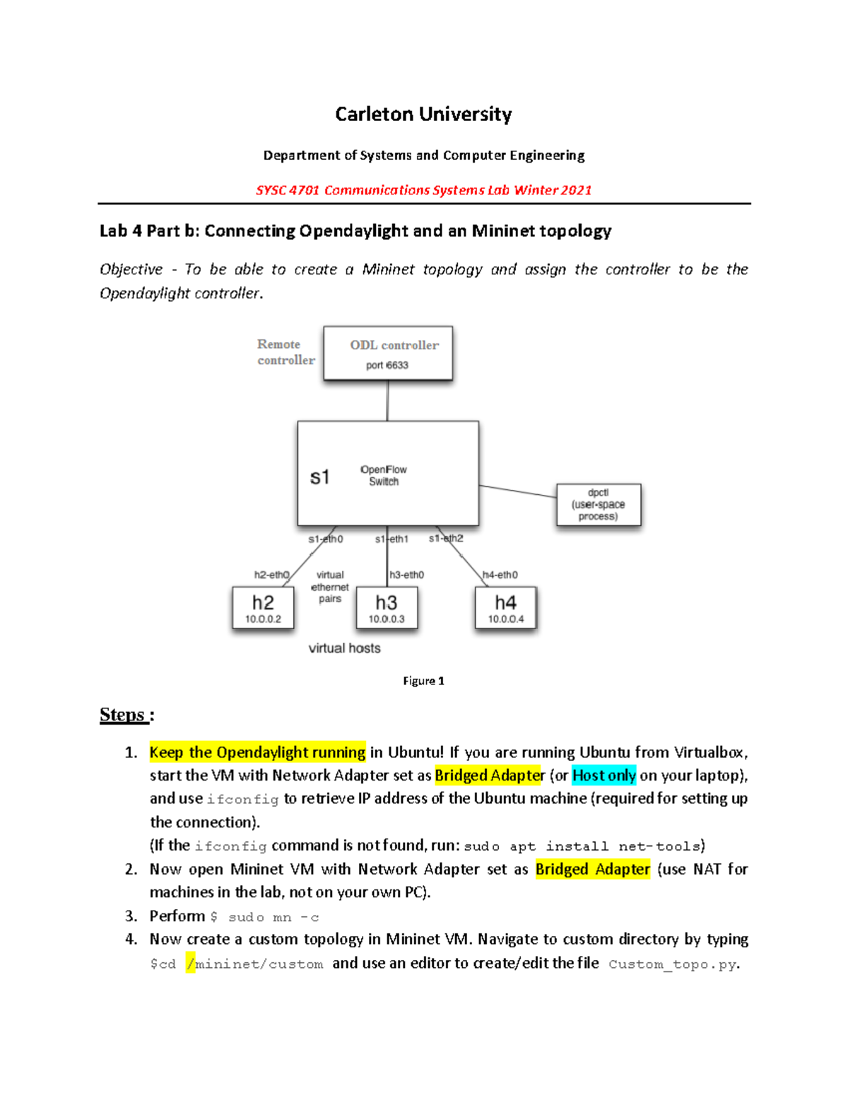 Lab5b F22 ODL mininet Controller - Carleton University Department of ...