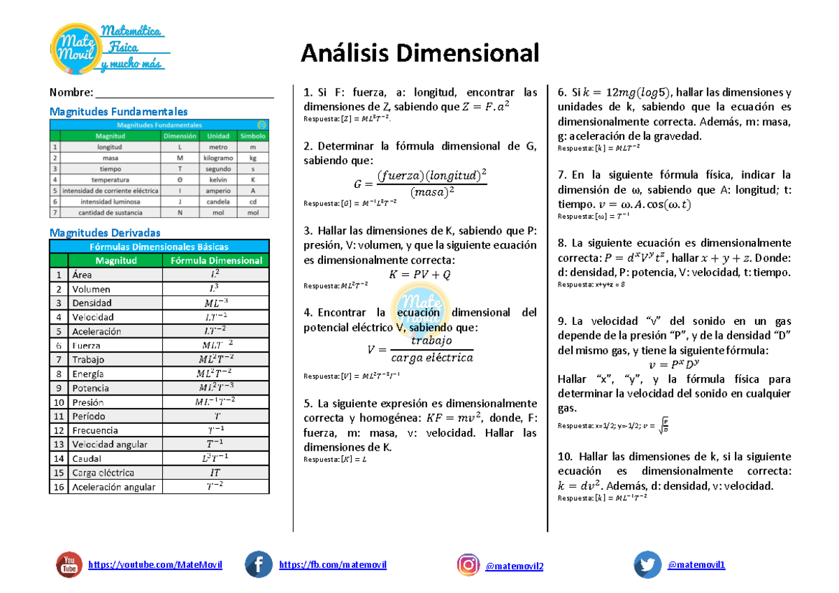 Análisis Dimensional - Ejercicios Resueltos PDF - Análisis Dimensional ...