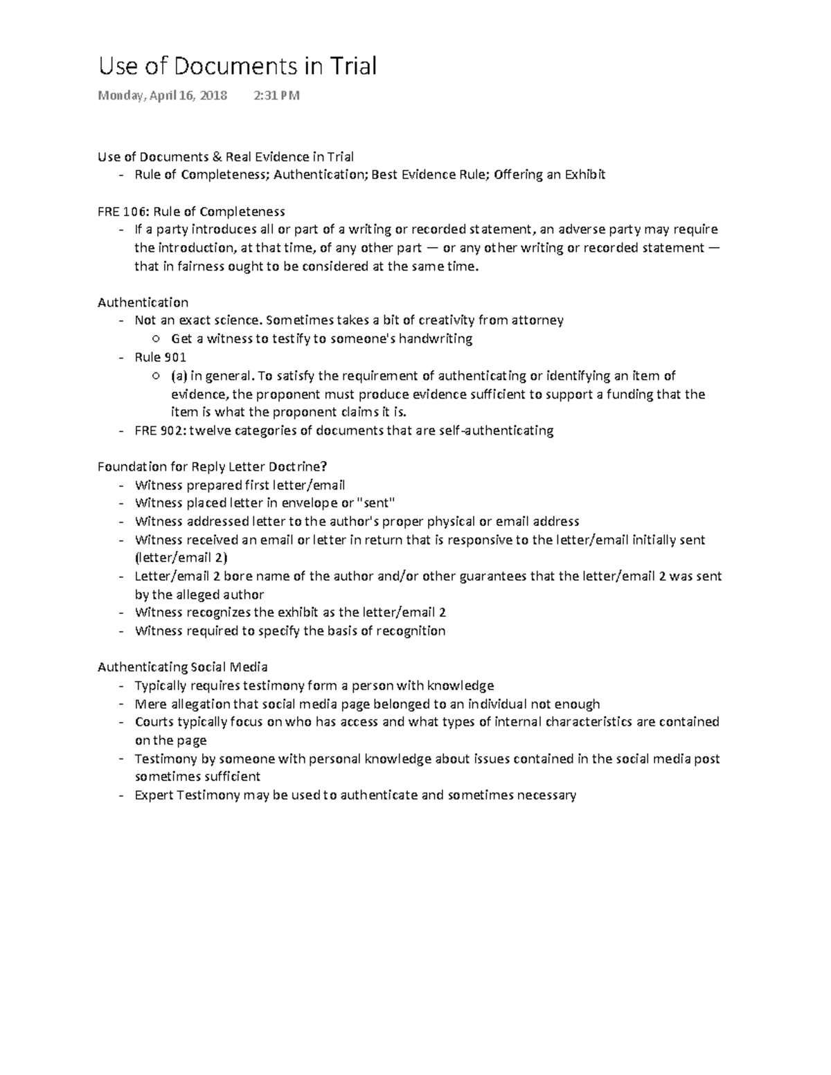 Evidence 36 - Use of Documents in Trial Monday, April 16, 2018 2:31 PM ...