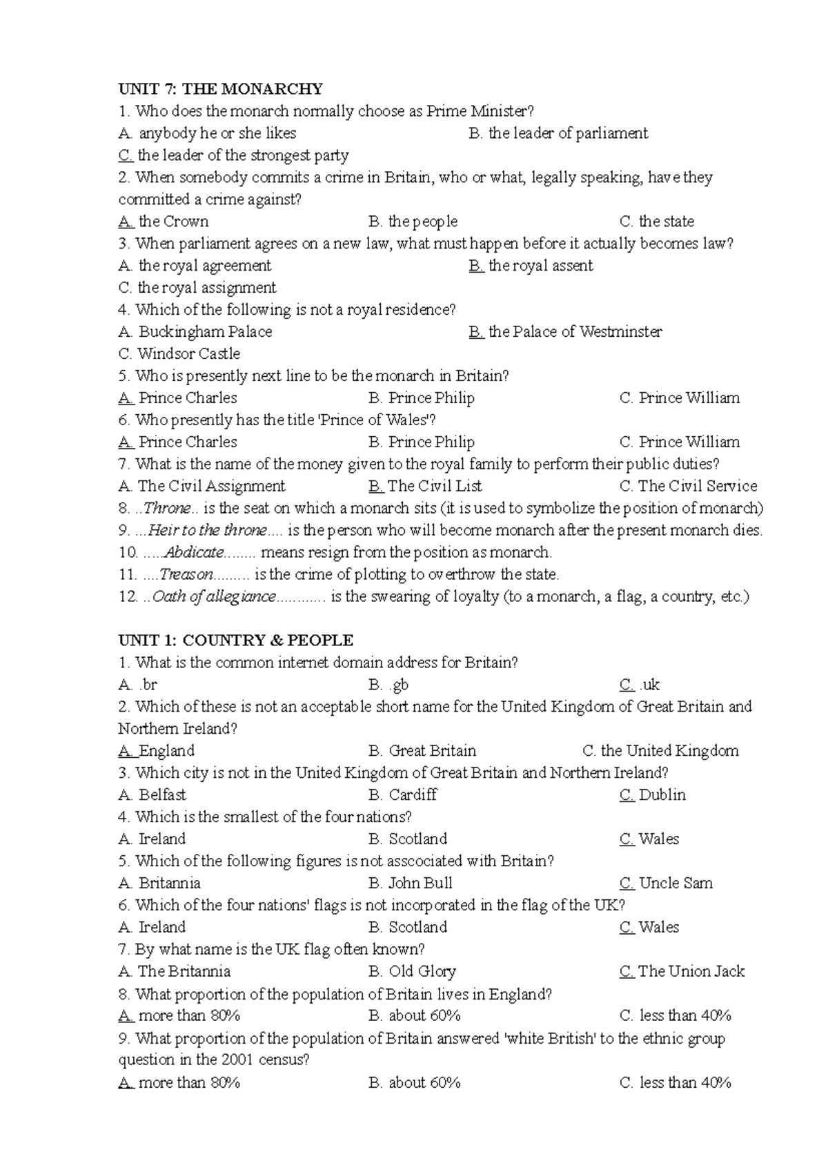 LI- Thuyet-VHA - văn hóa anh - UNIT 7: THE MONARCHY Who does the ...