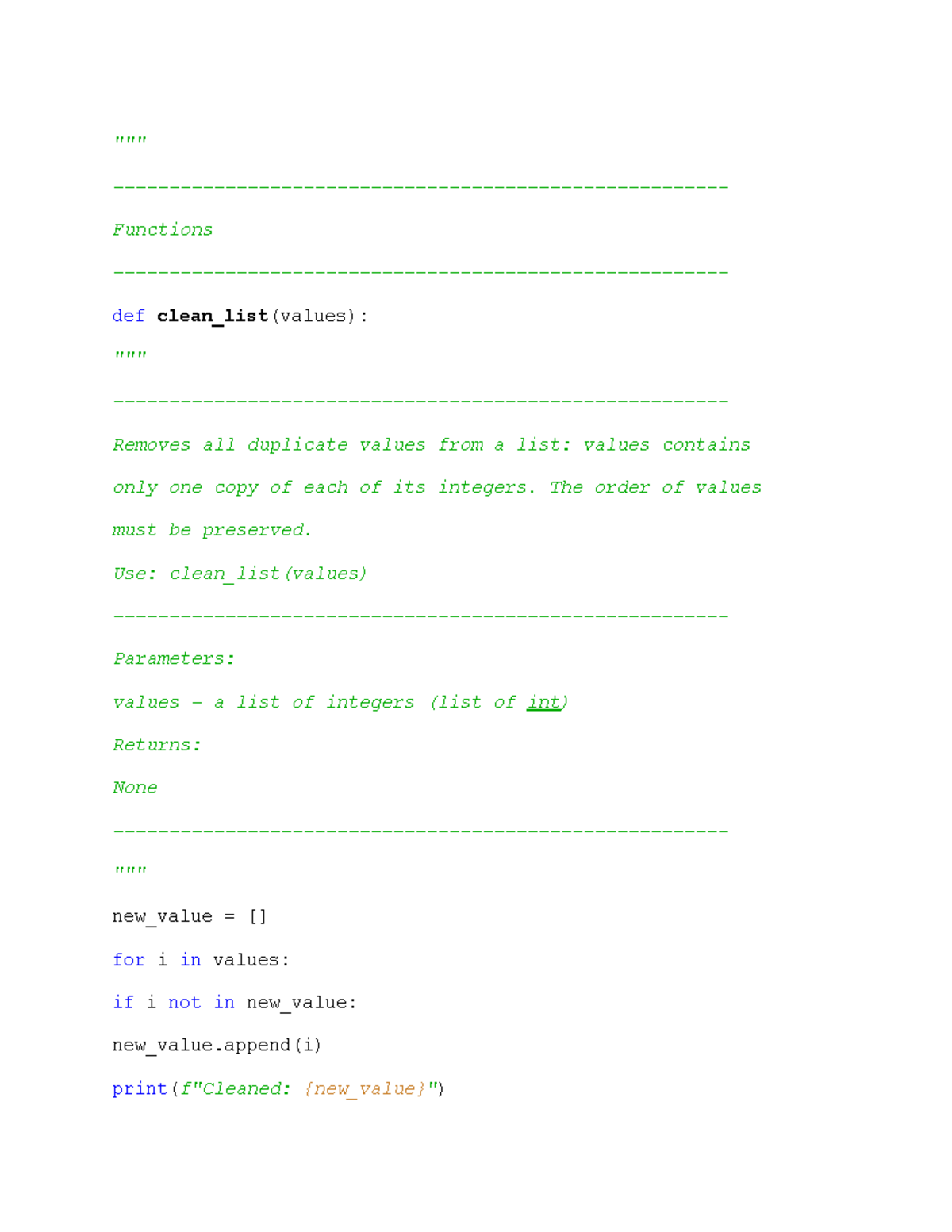 Functions a01 cp104 - """ - Functions def clean_list(values): """ - Studocu