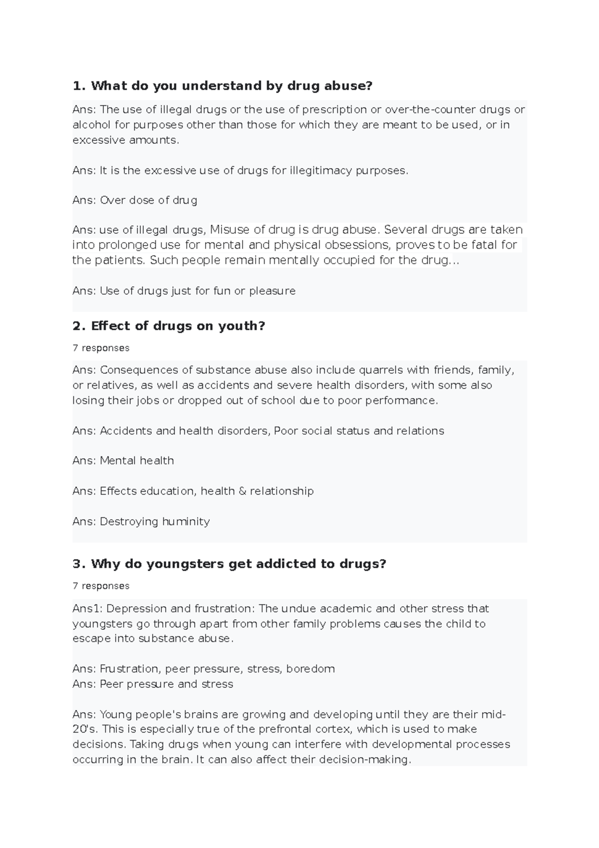 Drug abuse - group discussion - 1. What do you understand by drug abuse ...