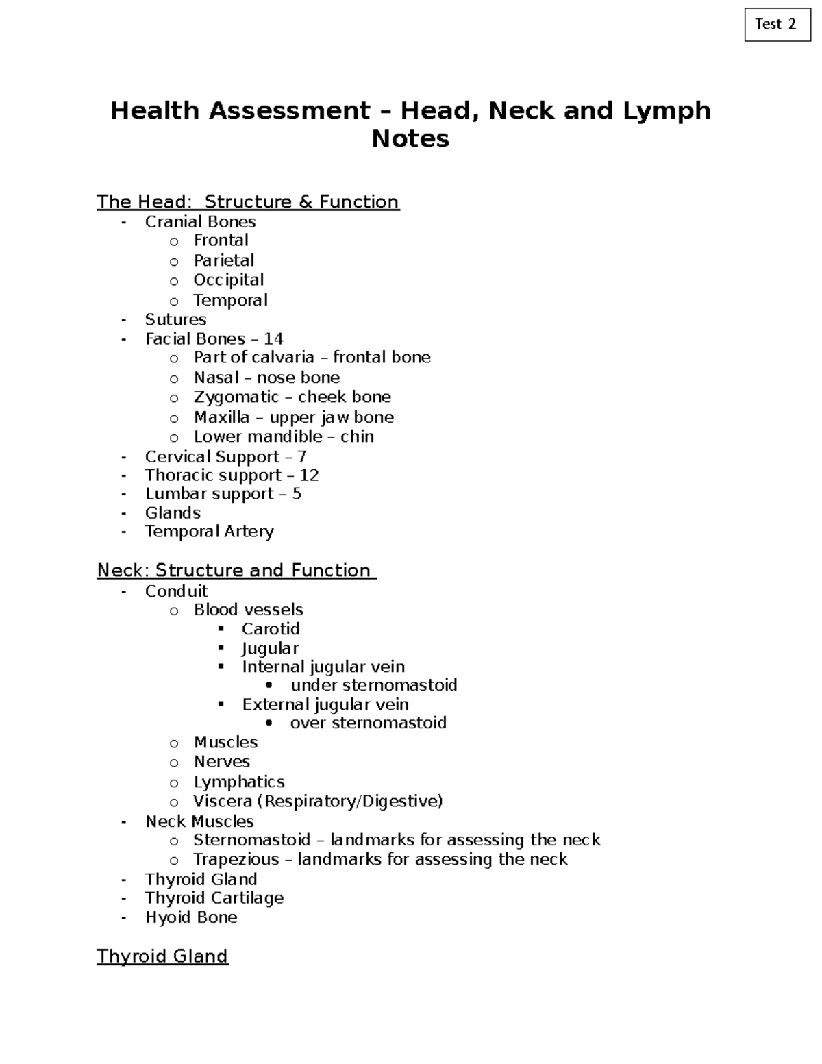 Notes - Test 2 - Head, Neck and Lymph - Health Assessment – Head, Neck ...
