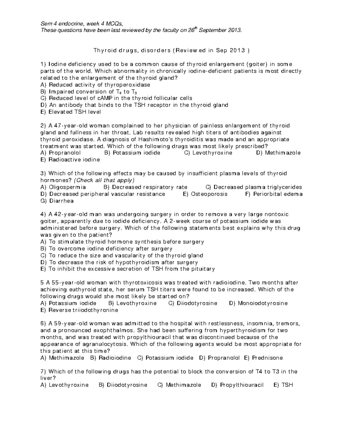 Thyroid Sem 4 Mcq Week 4 Jan 2014 Ctl Mcqs - These questions have been ...