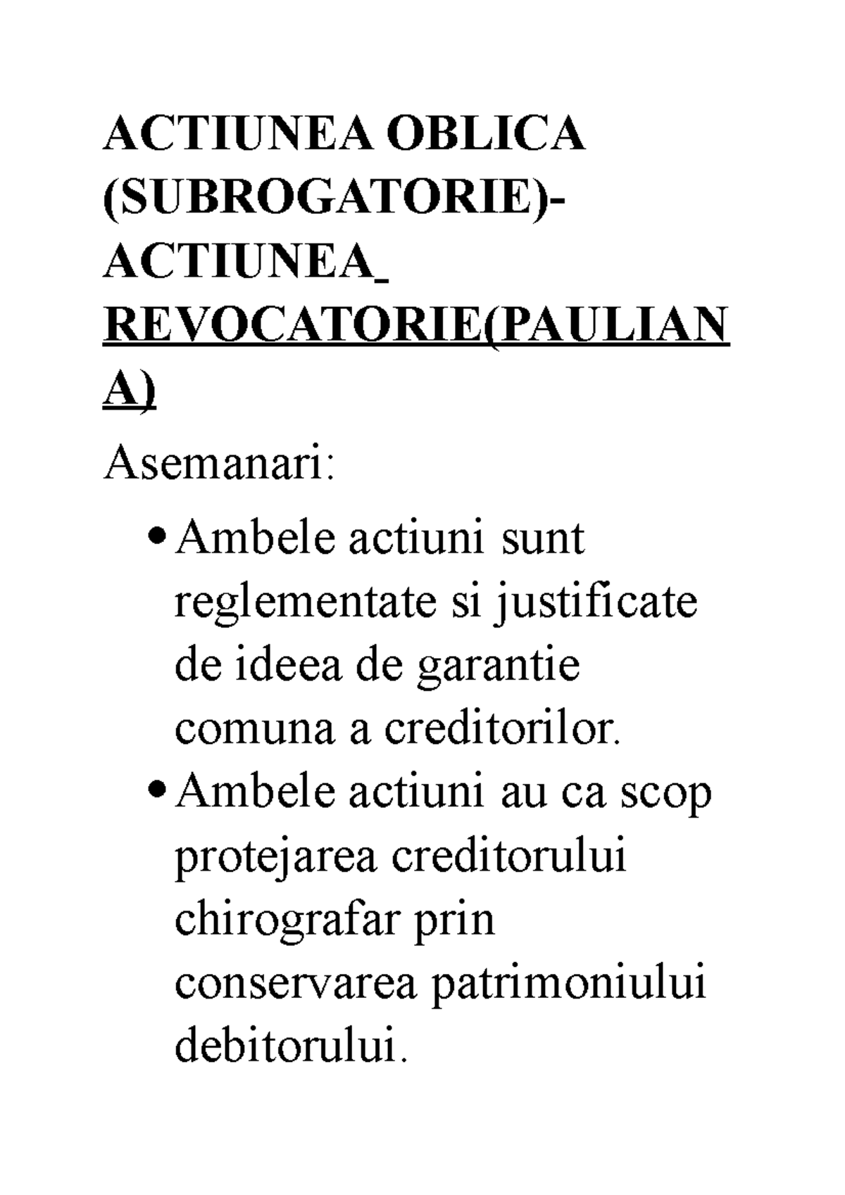 Comparații - Drept Civil - ACTIUNEA OBLICA (SUBROGATORIE)- ACTIUNEA ...