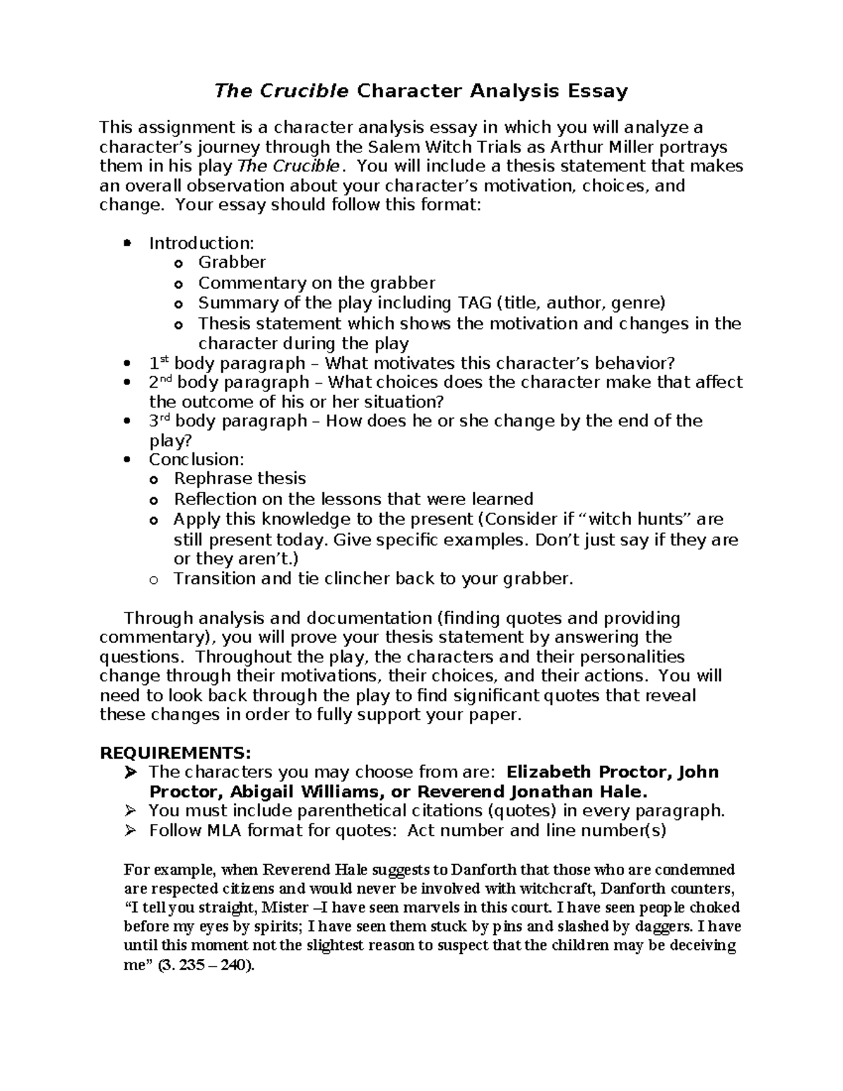 Crucible literary analysis - The Crucible Character Analysis Essay This ...