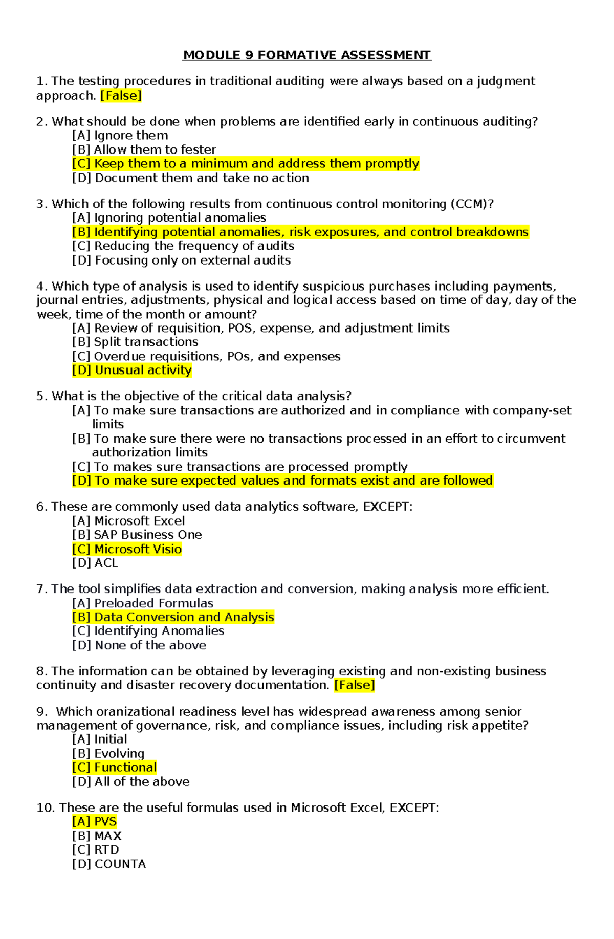 1Module-9-FA - Review Materials - MODULE 9 FORMATIVE ASSESSMENT The ...