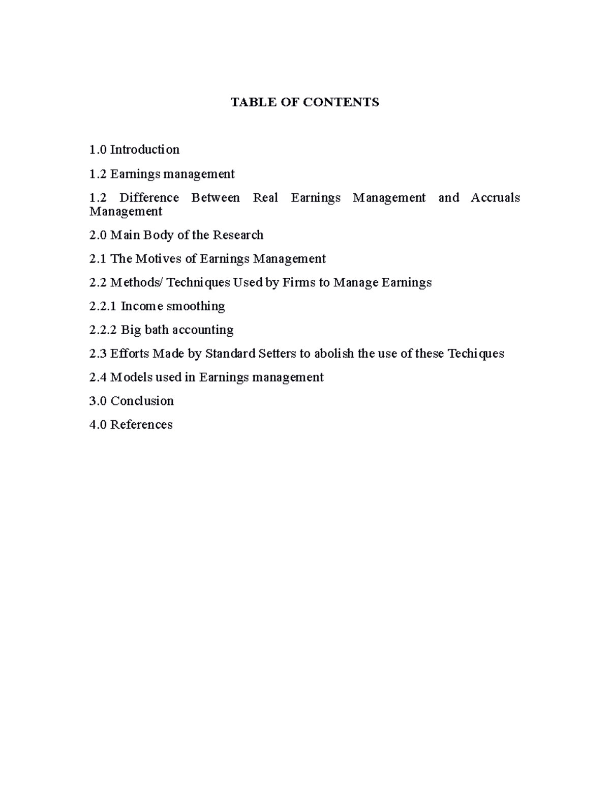 Earnings management 222 - TABLE OF CONTENTS 1 Introduction 1 Earnings ...