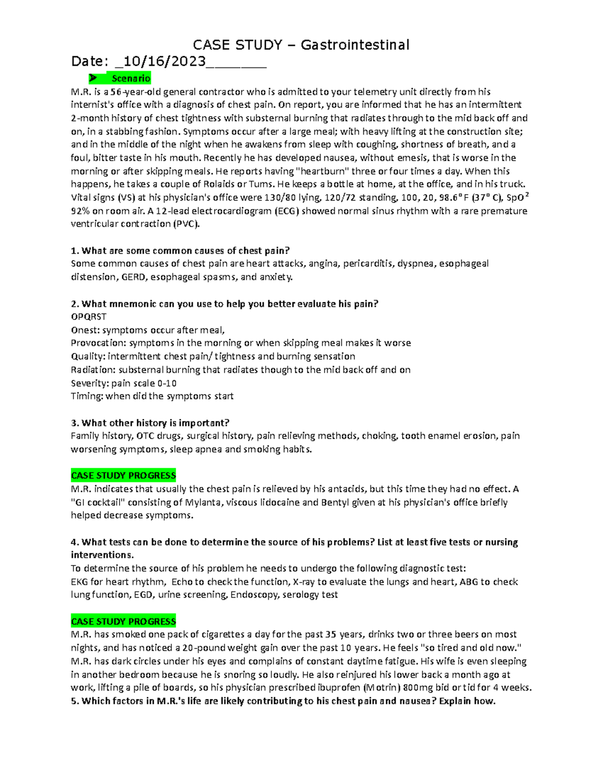 Case Study - GERD and Peptic - CASE STUDY – Gastrointestinal Date: 10 ...