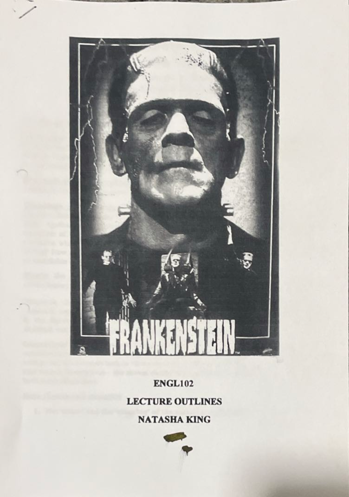 Frankenstein lecture 1 2 Notes - FRANKENSTEIN ENGL102 LECTURE OUTLINES ...