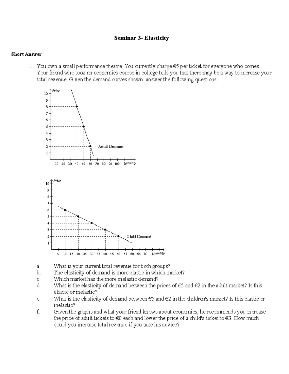 Seminar 3 questions - Seminar 3- Elasticity Short Answer You own a ...