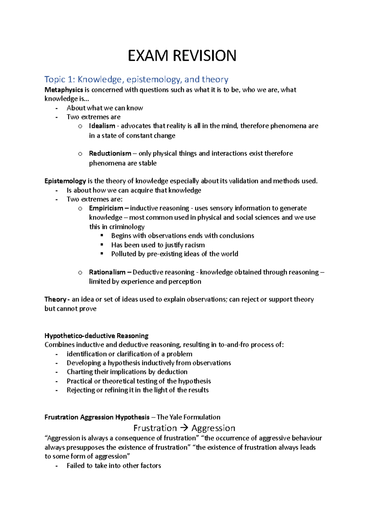 Exam Revision: Knowledge Epistemology Theory Synthesis Argument ...