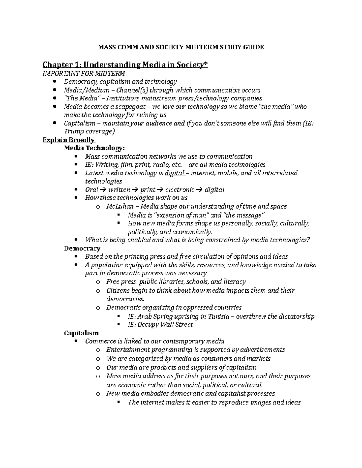 Plugh Midterm Study Guide - MASS COMM AND SOCIETY MIDTERM STUDY GUIDE Chapter 1: Understanding ...