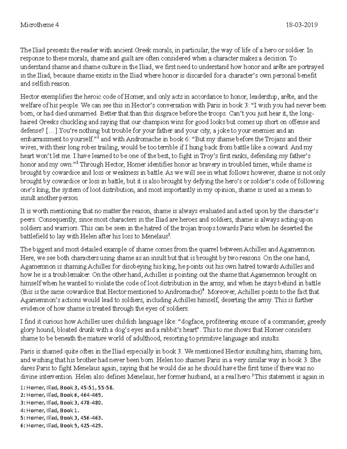 Greek myth 4 - Microtheme - Microtheme 4 18-03- The Iliad presents the ...