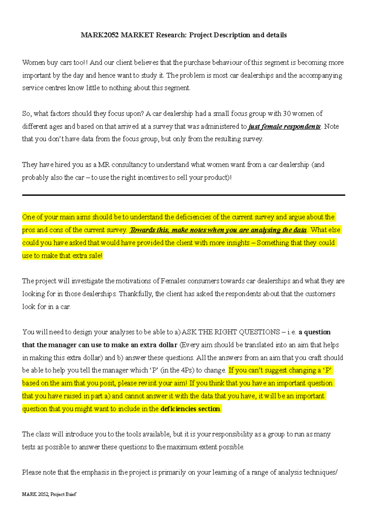 Project Details - Assignment questions outline - MARK2052 MARKET ...