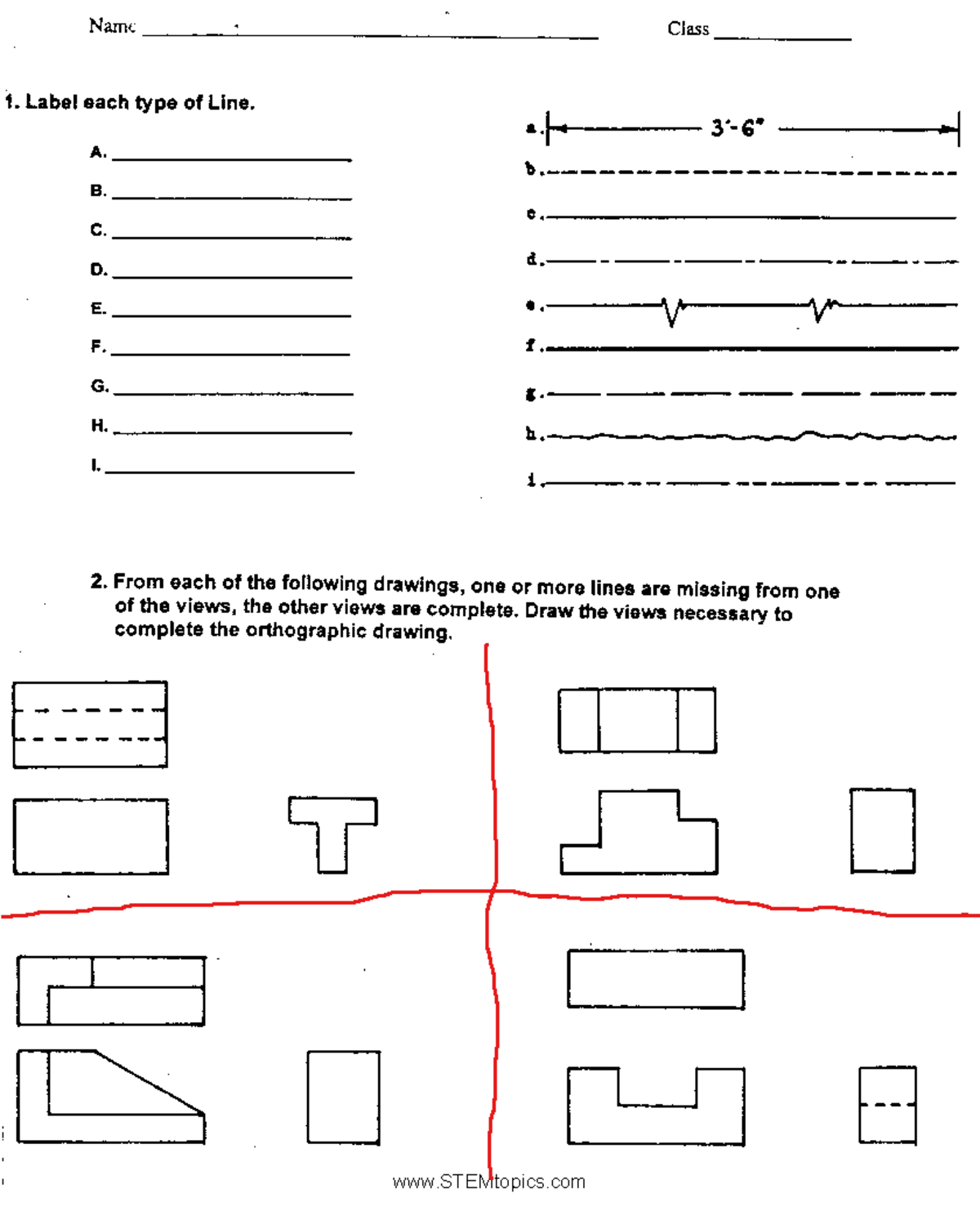 Drafting Worksheets-Questions - STEMtopics Introduction to Drafting 1 3 ...