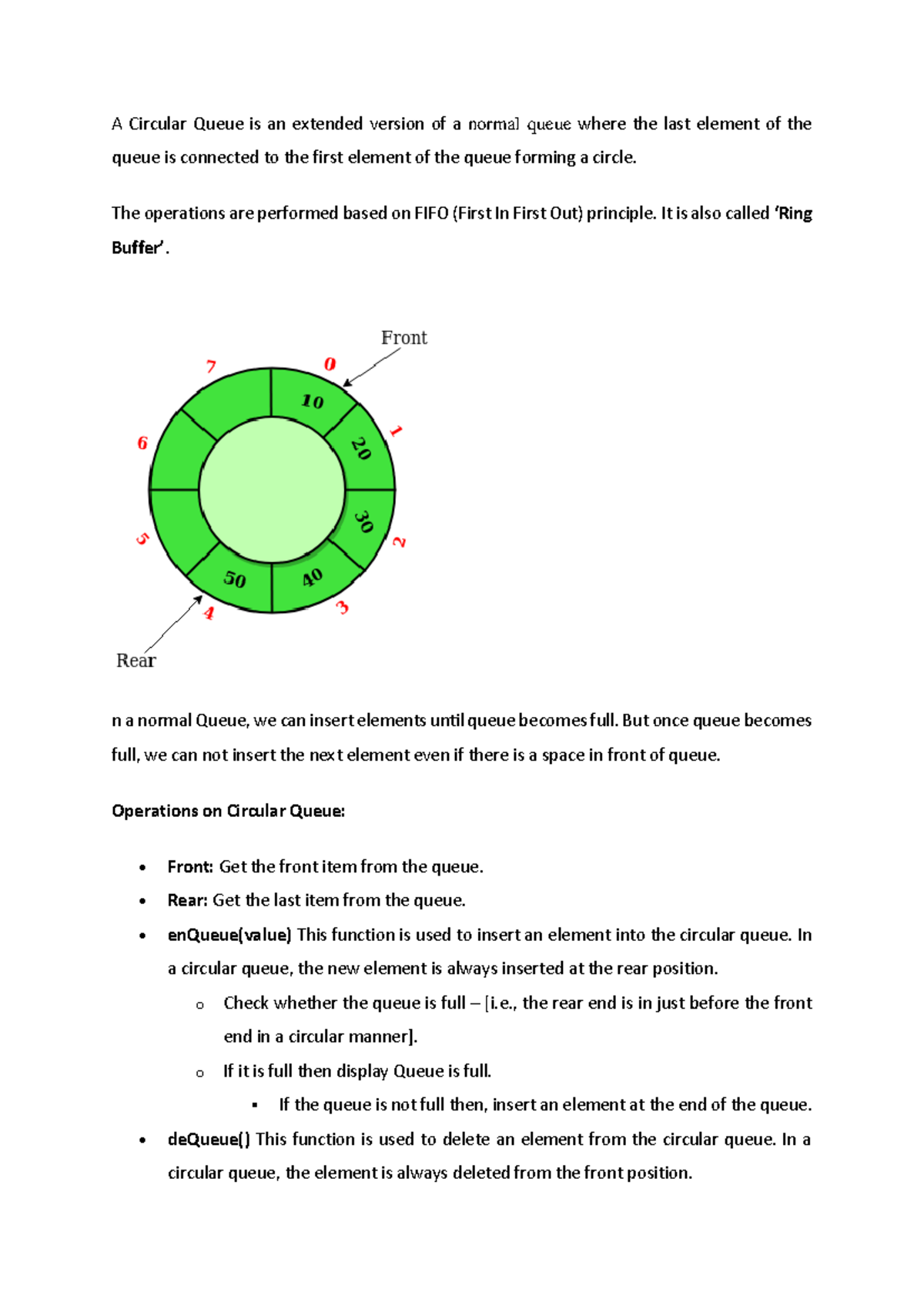 Circular Queue - notes - A Circular Queue is an extended version of a ...