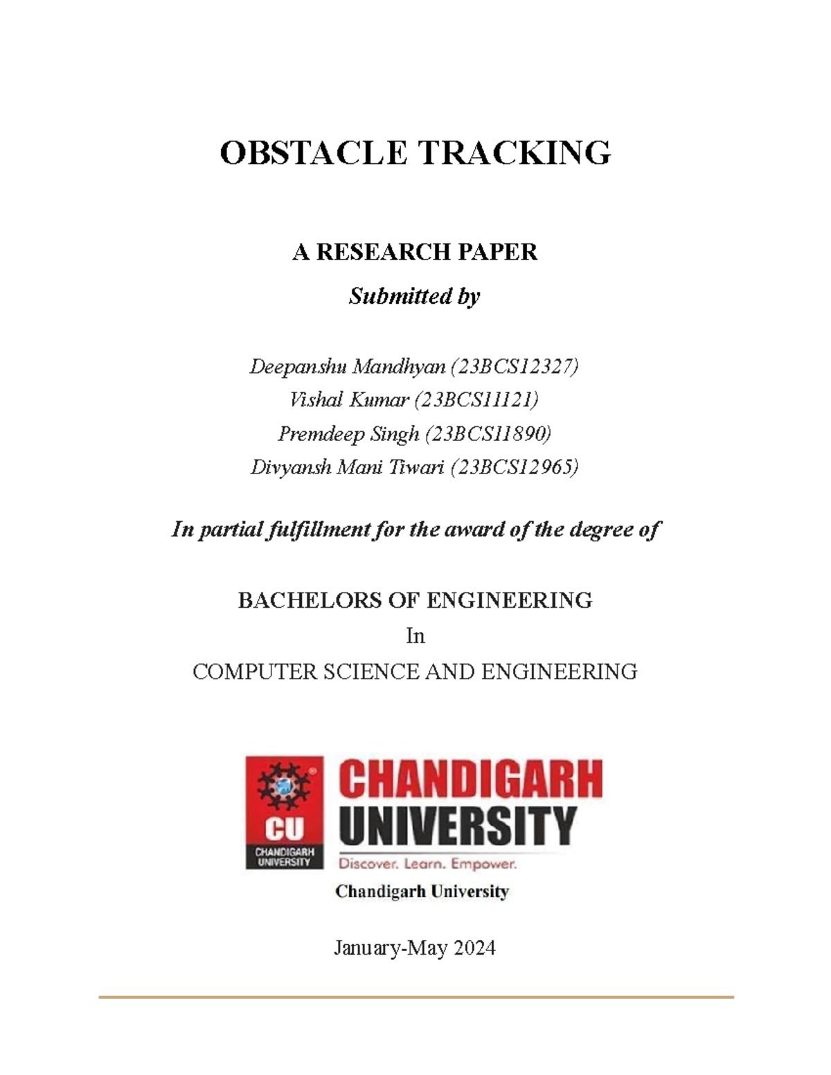 Obstacle Tracking Research paper - OBSTACLE TRACKING A RESEARCH PAPER ...