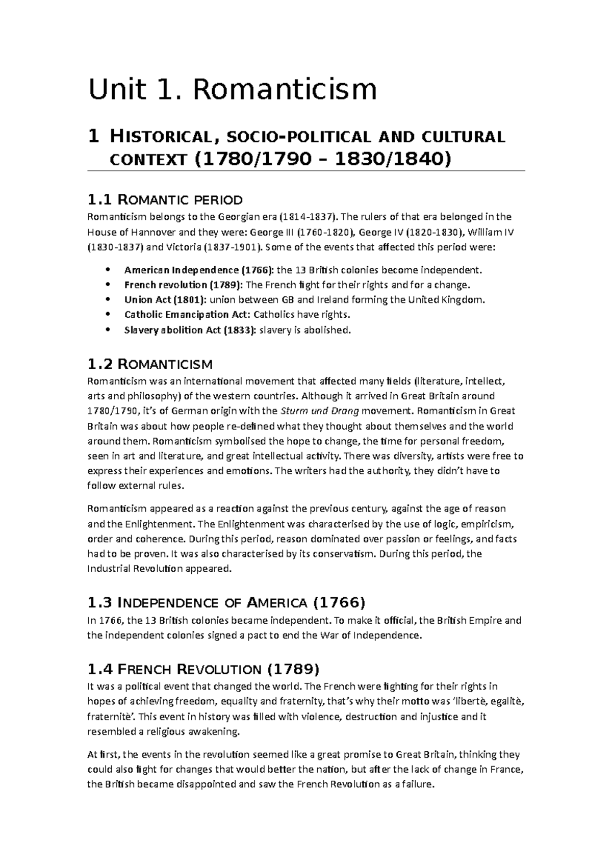 Unit 1. Romanticism - Unit 1. Romanticism 1 HISTORICAL, SOCIO-POLITICAL ...