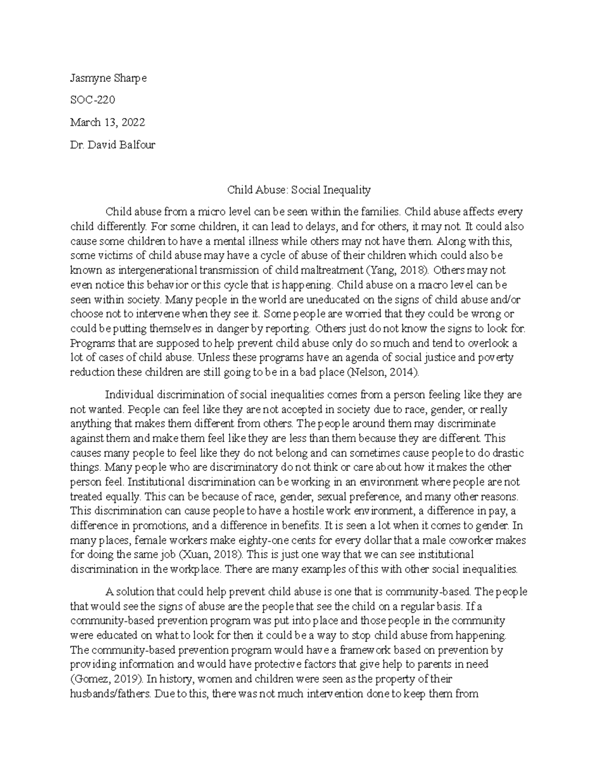 Social Inequality Worksheet Assignment Grade A - Jasmyne Sharpe SOC ...