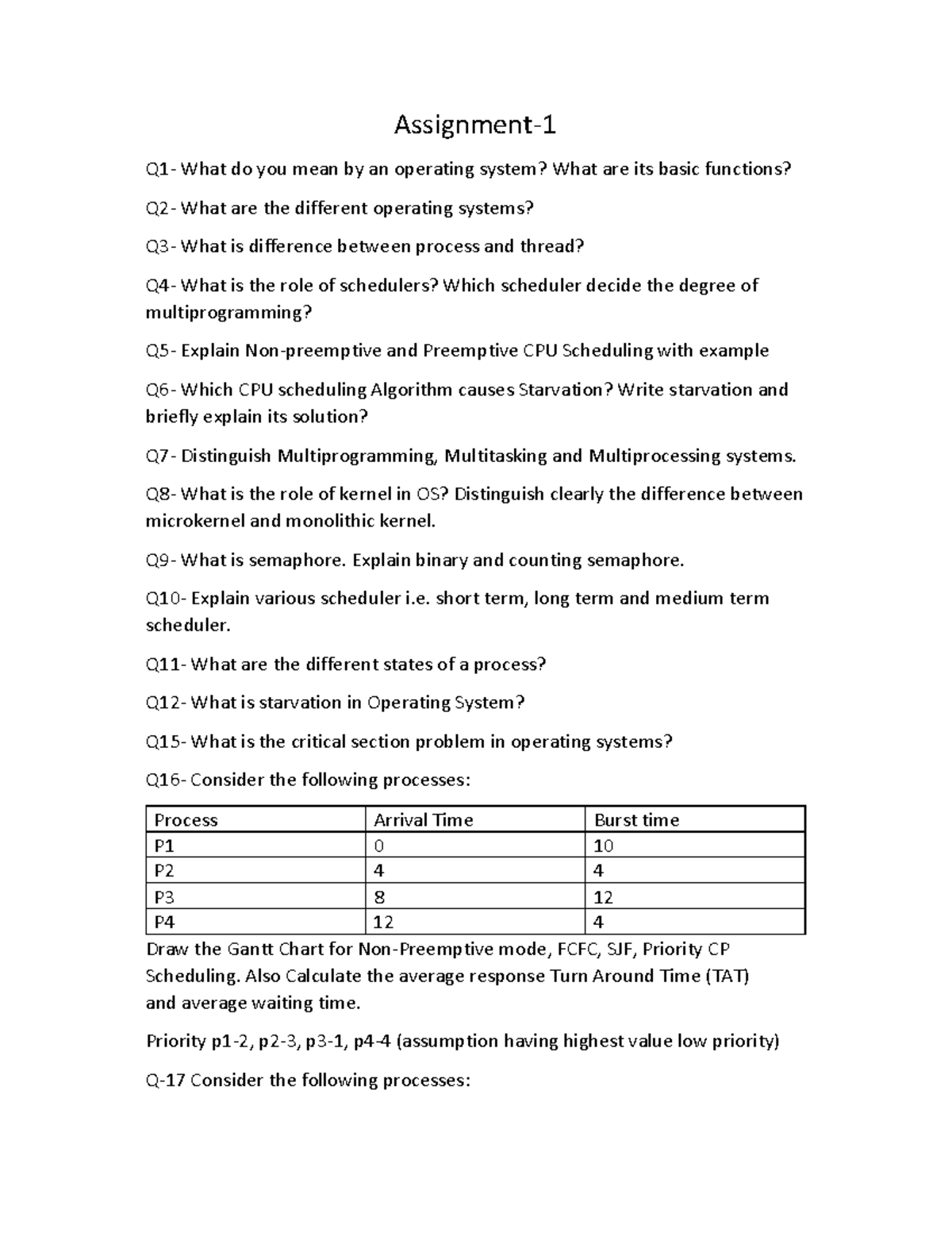 Assignment-1-OS updated - Assignment- Q1- What do you mean by an operating system? What are its ...