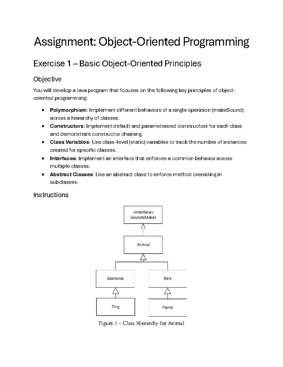 Assignment 1 directions - 2024 - Assignment: Object-Oriented Programming Exercise 1 – Basic ...