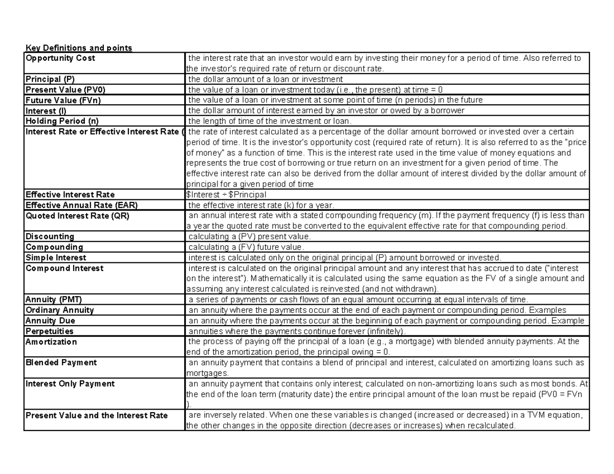 Business Finance - Definitions - Key Definitions and points Opportunity ...