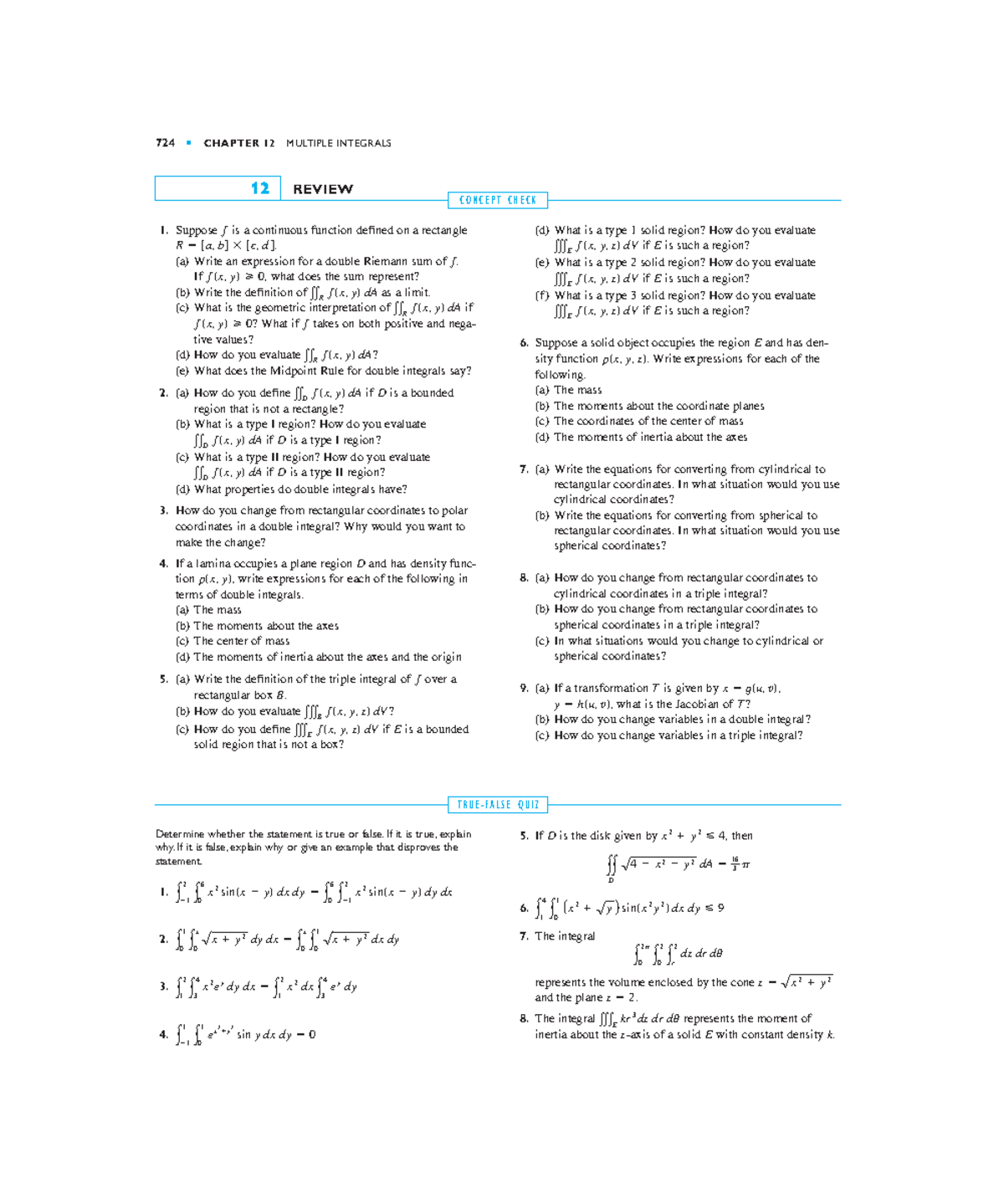 Math work ch - math work - 724 CHAPTER 12 MULTIPLE INTEGRALS If is the disk given by , then 6 ...