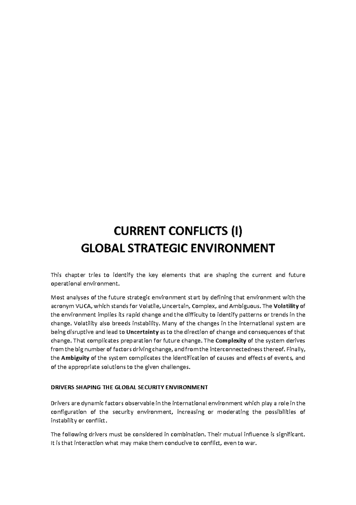 2003 13 Lesson 10 Global Strategic Environment - CURRENT CONFLICTS (I ...