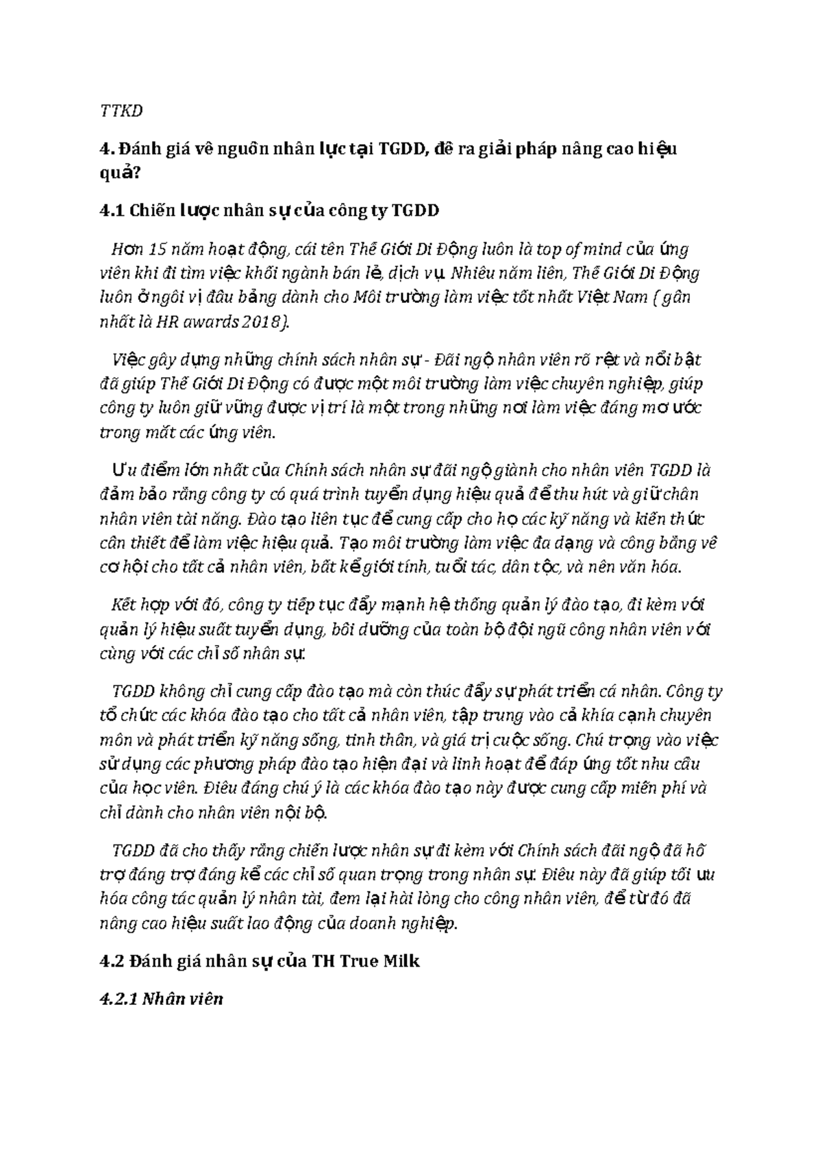 TKKD - DŨng - Phần Đánh giá và giải pháp của TGDD - TTKD Đánh giá vềề ...