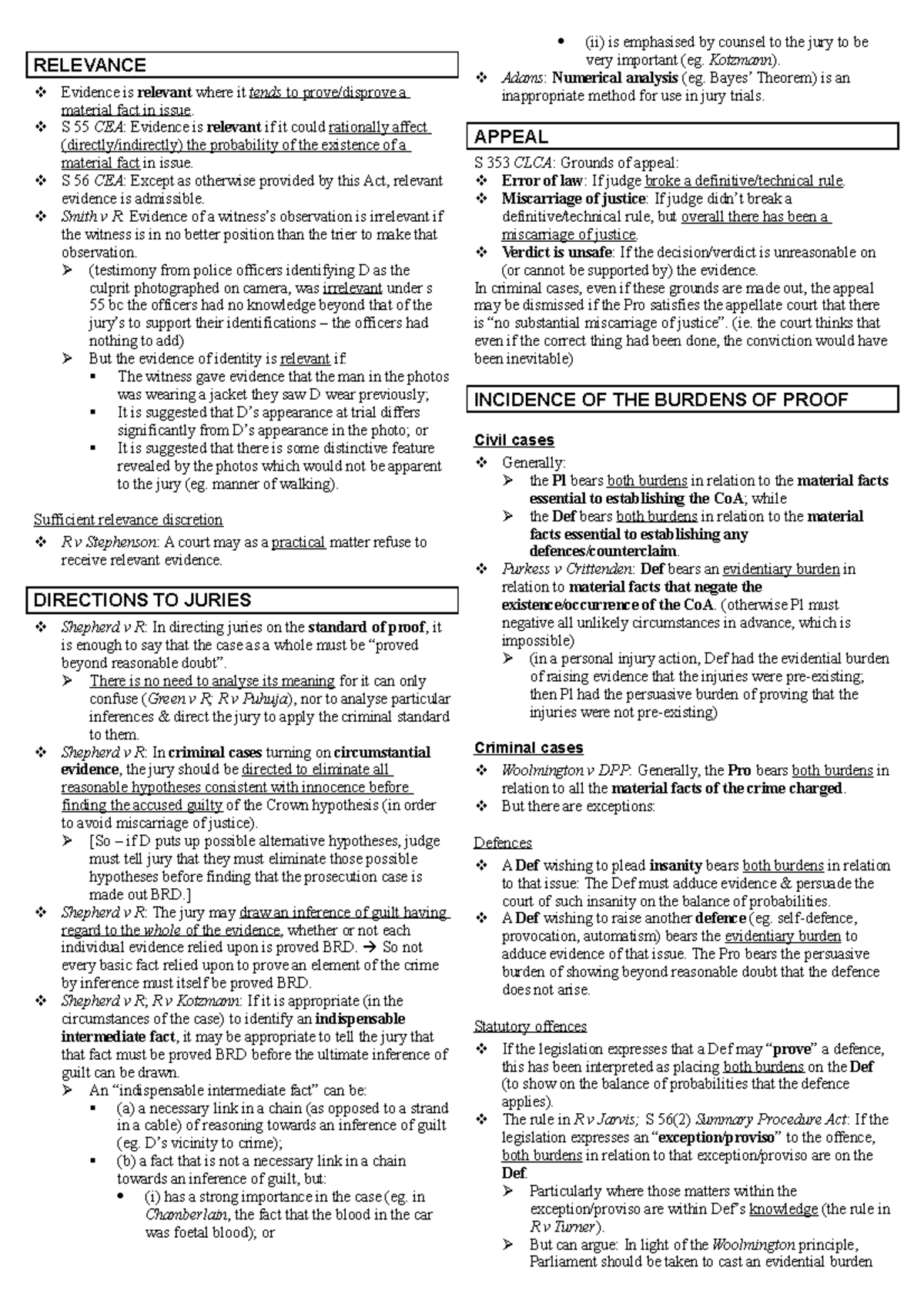 Evidence Summary - Civil - RELEVANCE Evidence is relevant where it ...