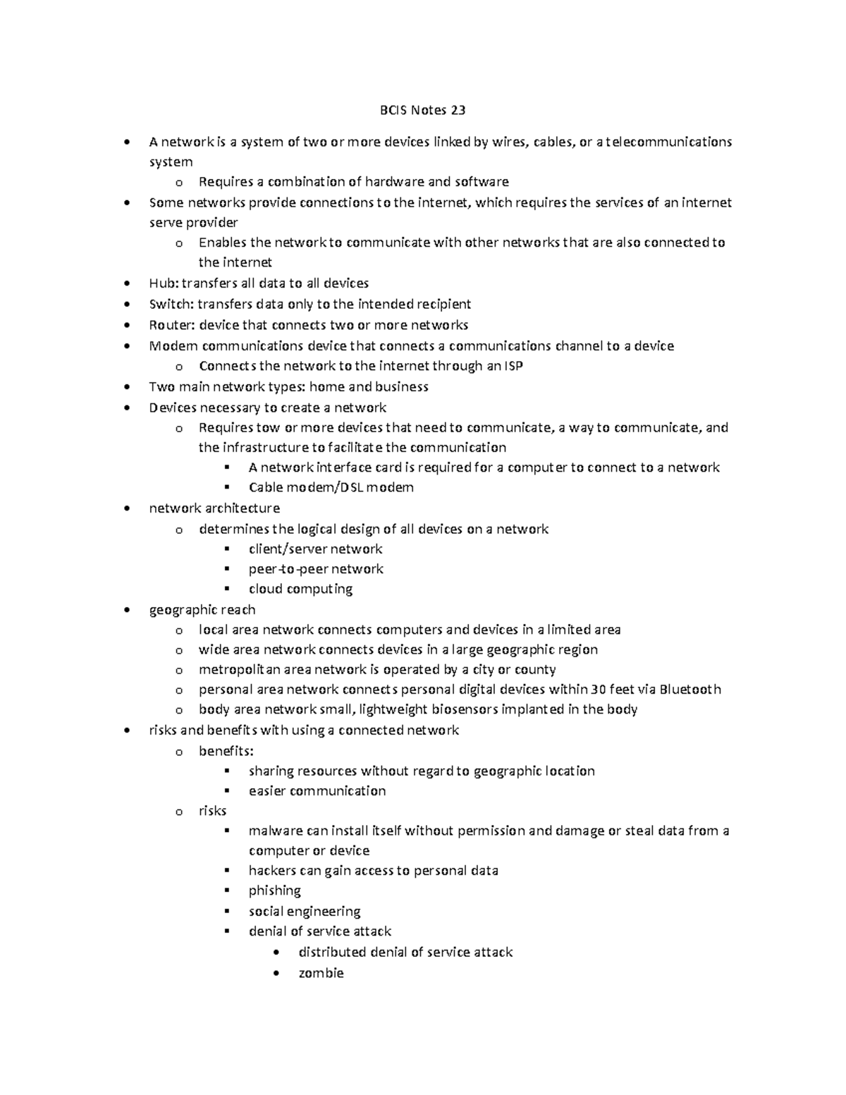 BCIS Notes 23 - hubs, switch, routers, modem communications, network ...
